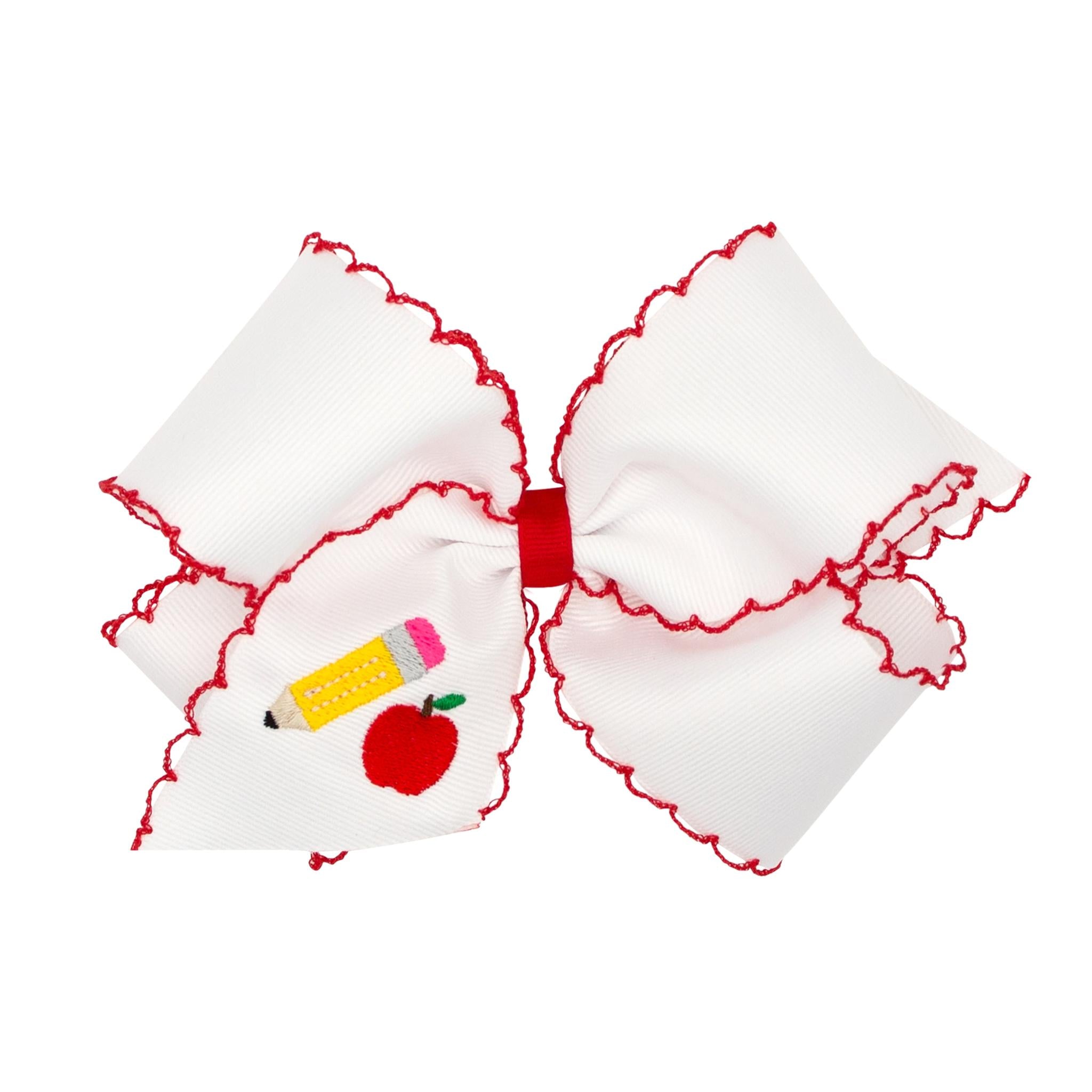 Medium Grosgrain Hair Bow with Moonstitch Edge and School-themed Embro